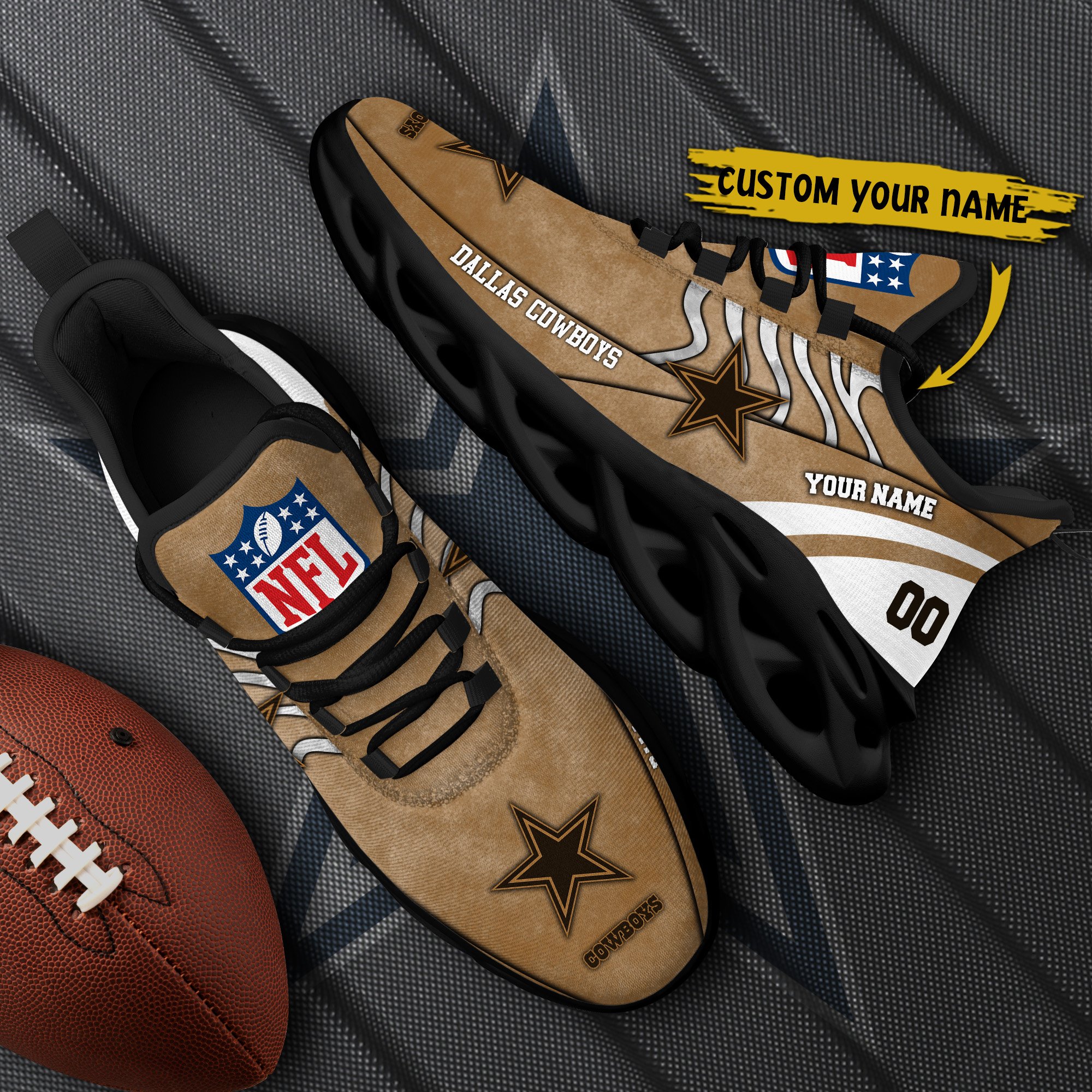 Dallas Cowboys Black Max Soul Shoes 2025 Versions Custom Your Name And ...