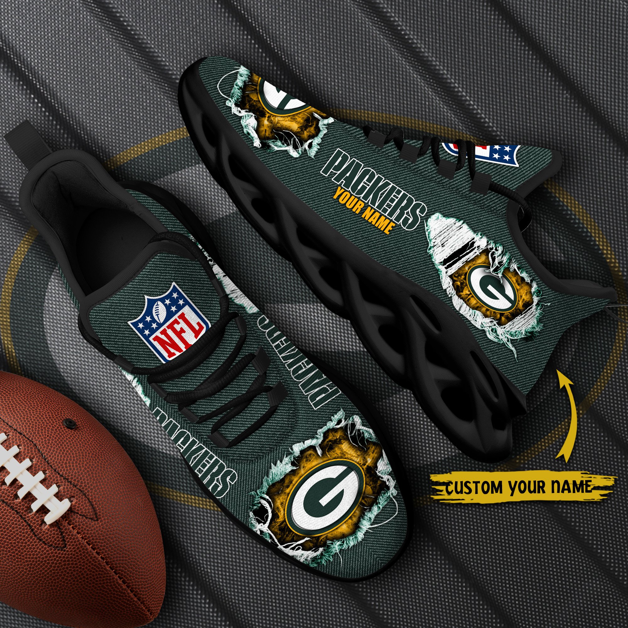 Green Bay Packers Black Max Soul Shoes 2025 Versions Custom Name 554 ...