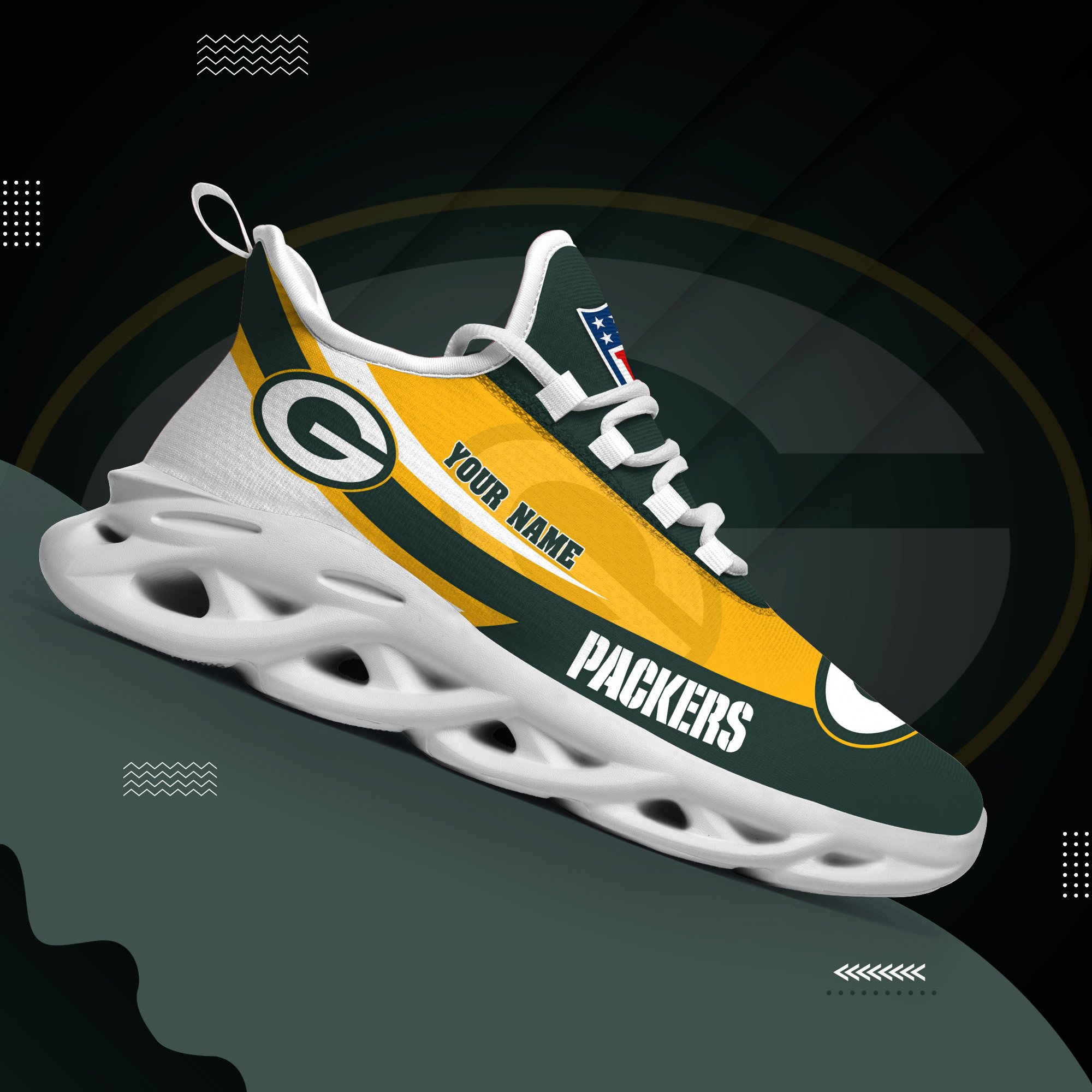 Green Bay Packers White Max Soul Shoes 2025 Versions Custom Your Name ...