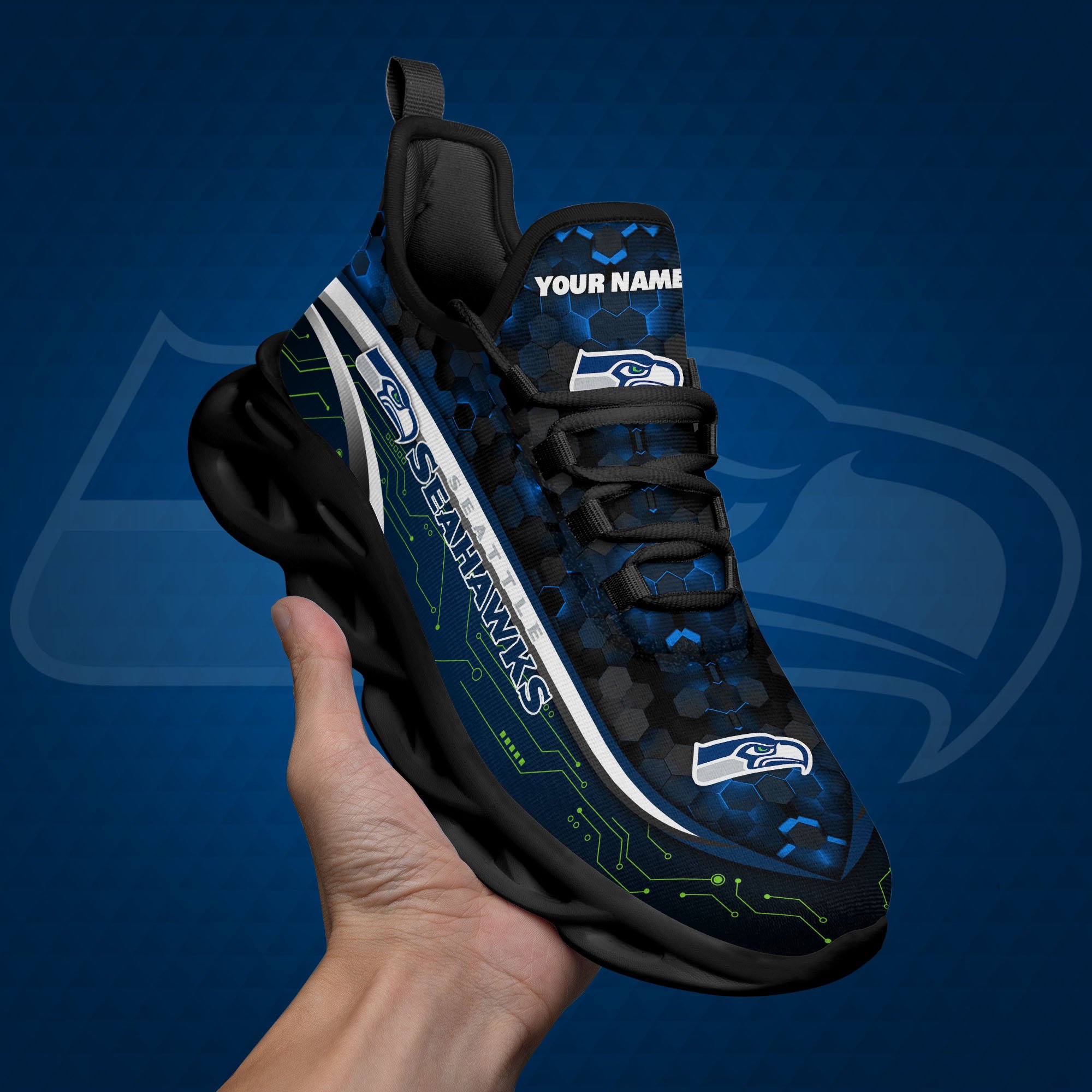 Seattle Seahawks Black Clunky Sneakers Custom Name, Max Soul Shoes ...